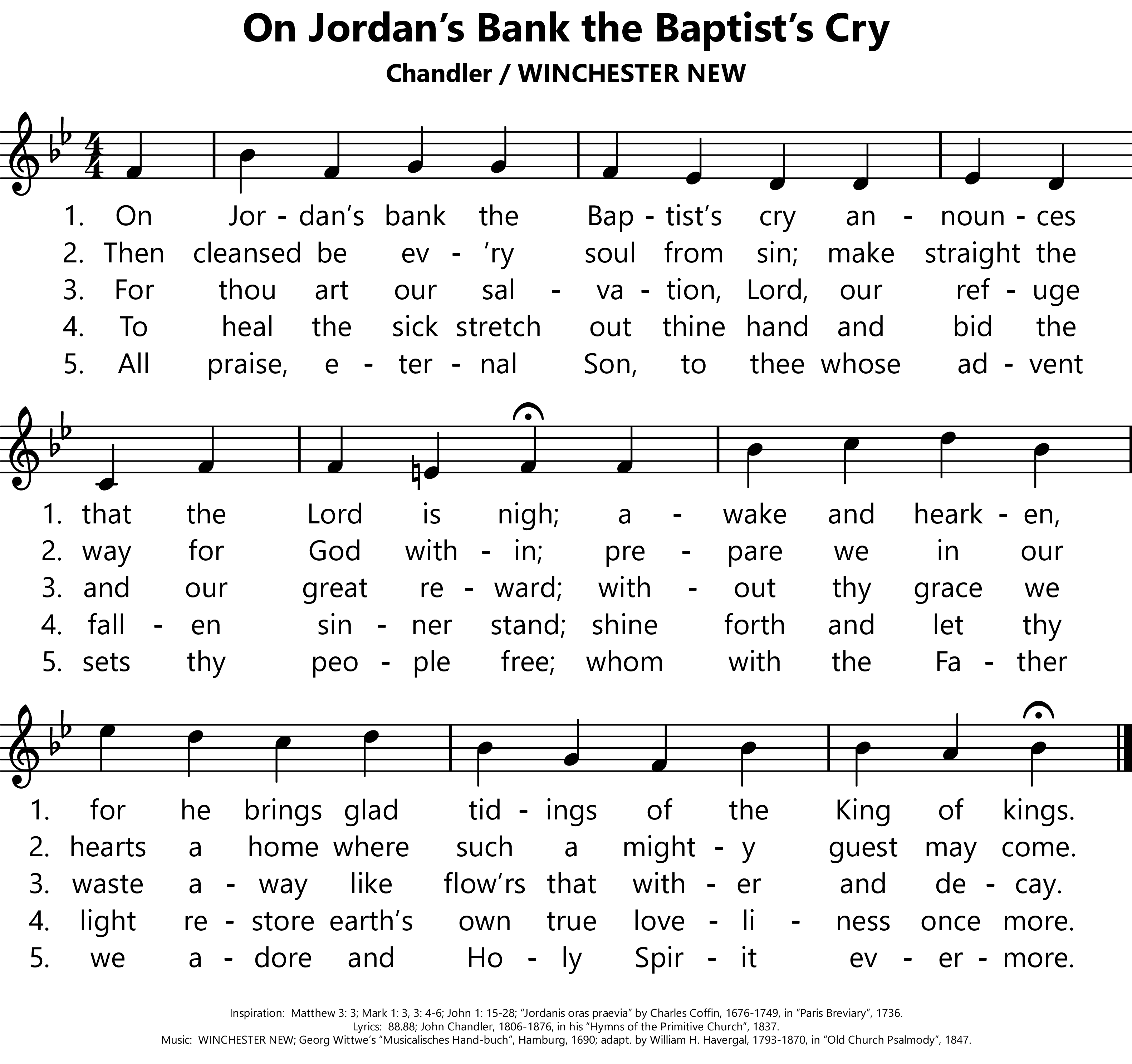 Jordanis oras praevia [Coffin]: On Jordan’s Bank the Baptist’s Cry ...